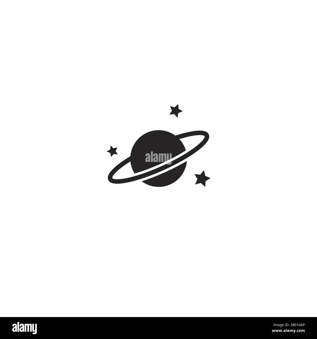 planetwith satellites and stars. Black icon isolated on white. Cosmos ...