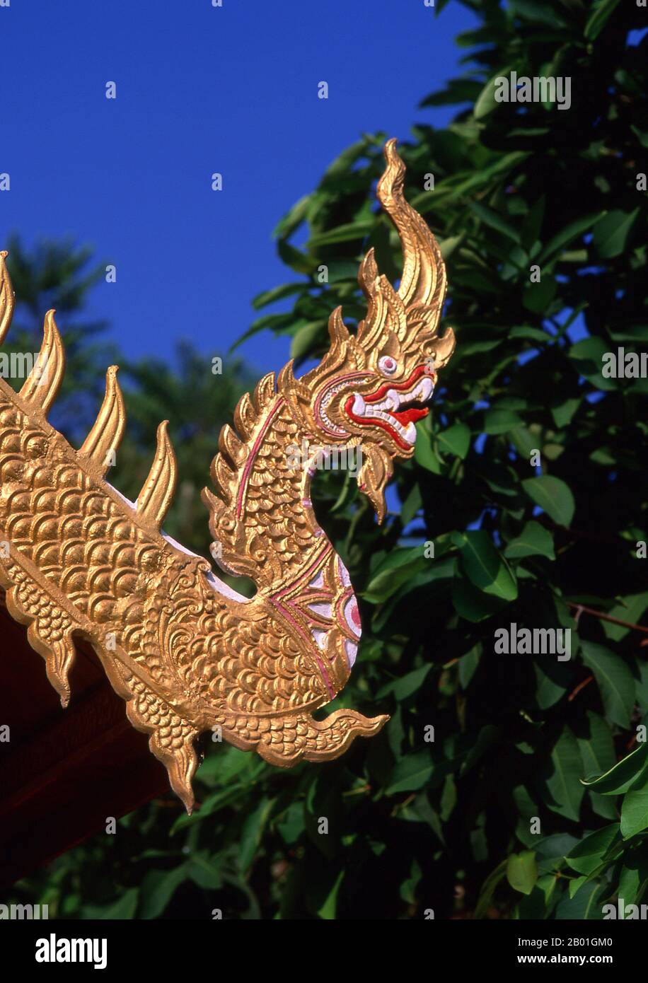 Thailand: Naga eaves on the ubosot (ordination hall), Wat Chiang Man ...