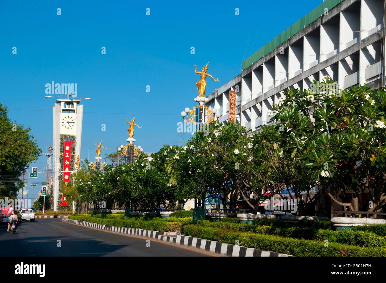 Thailand: The clocktower and Rama VI Road, Trang, Trang Province. Trang ...