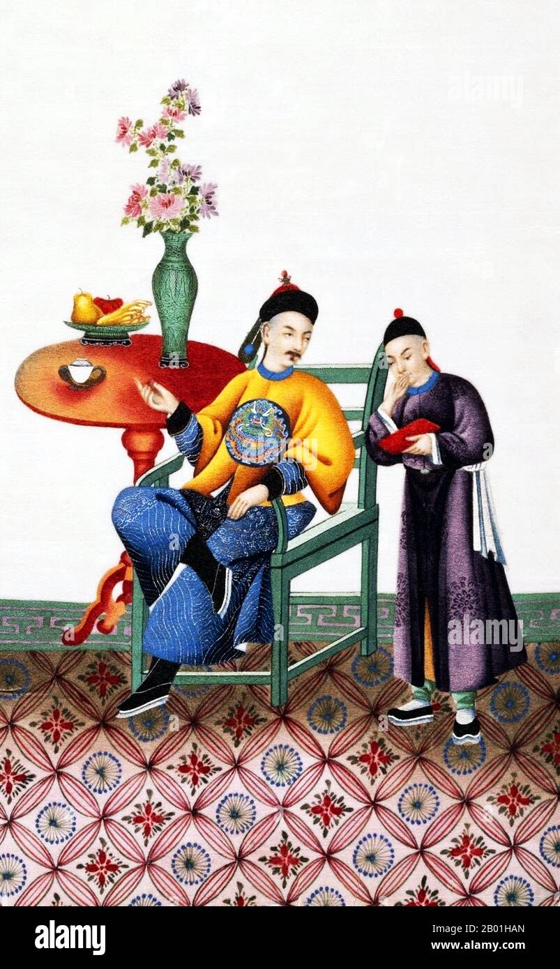 China: Hand-painted representation of master and servant in 19th ...