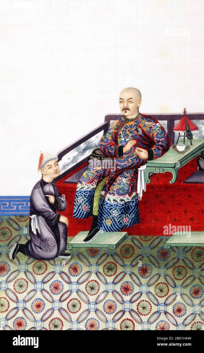 China: Hand-painted representation of master and servant in 19th ...