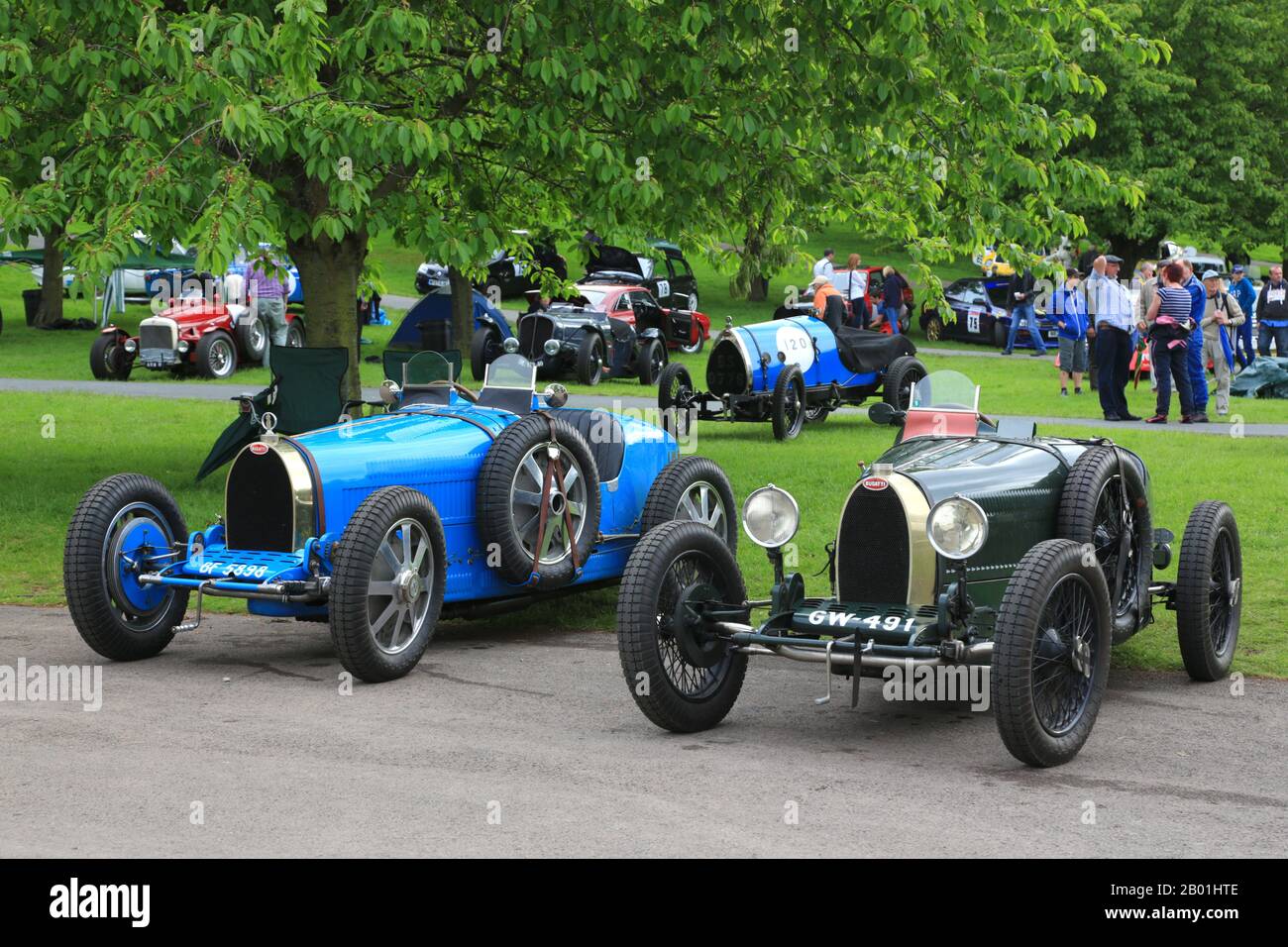 Vintage Bugatti cars parked at Prescott speed hillclimb, near ...