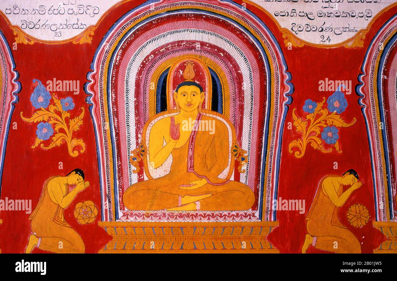 Sri Lanka: Buddha images in a wall painting at Asgiriya Vihara (temple ...