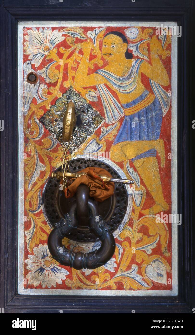 Sri Lanka: The lock and key of the entrance door to the Asgiriya Vihara ...