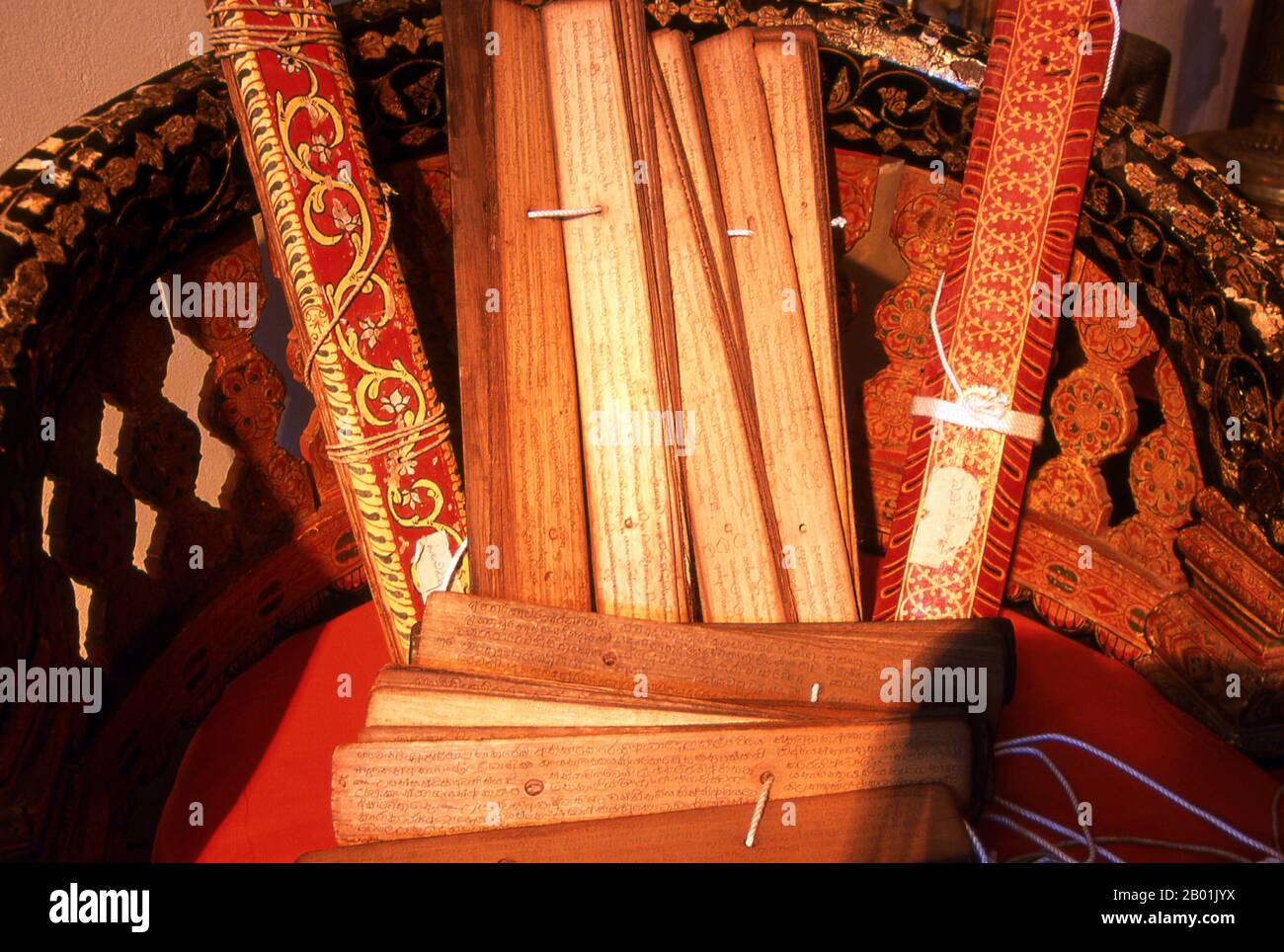 Sri Lanka: Palm leaf manuscript with religious scripts, Asgiriya Vihara ...