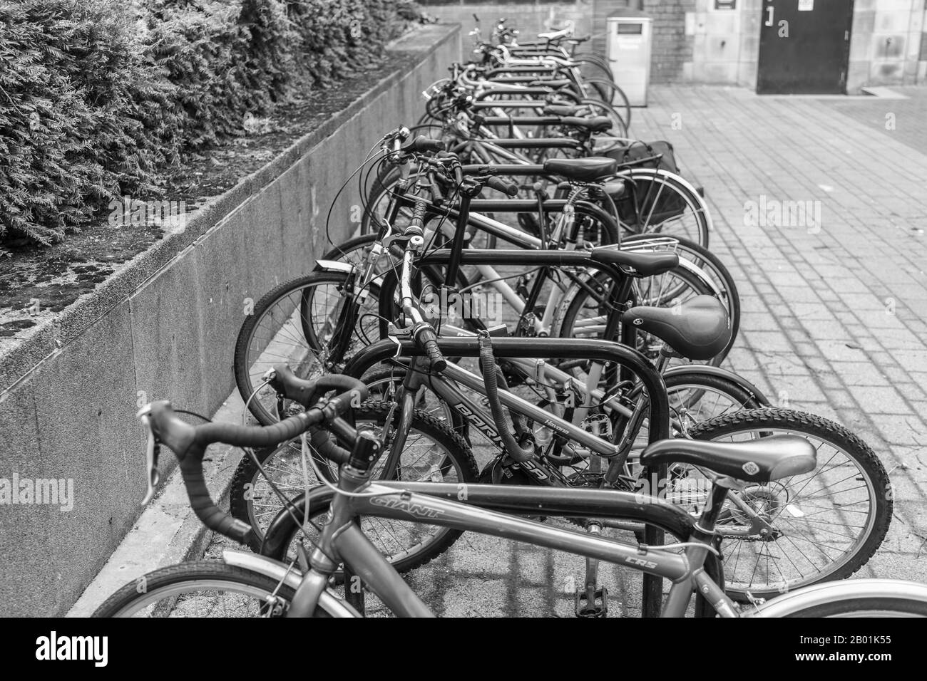 Bicycles parked building Black and White Stock Photos & Images - Alamy