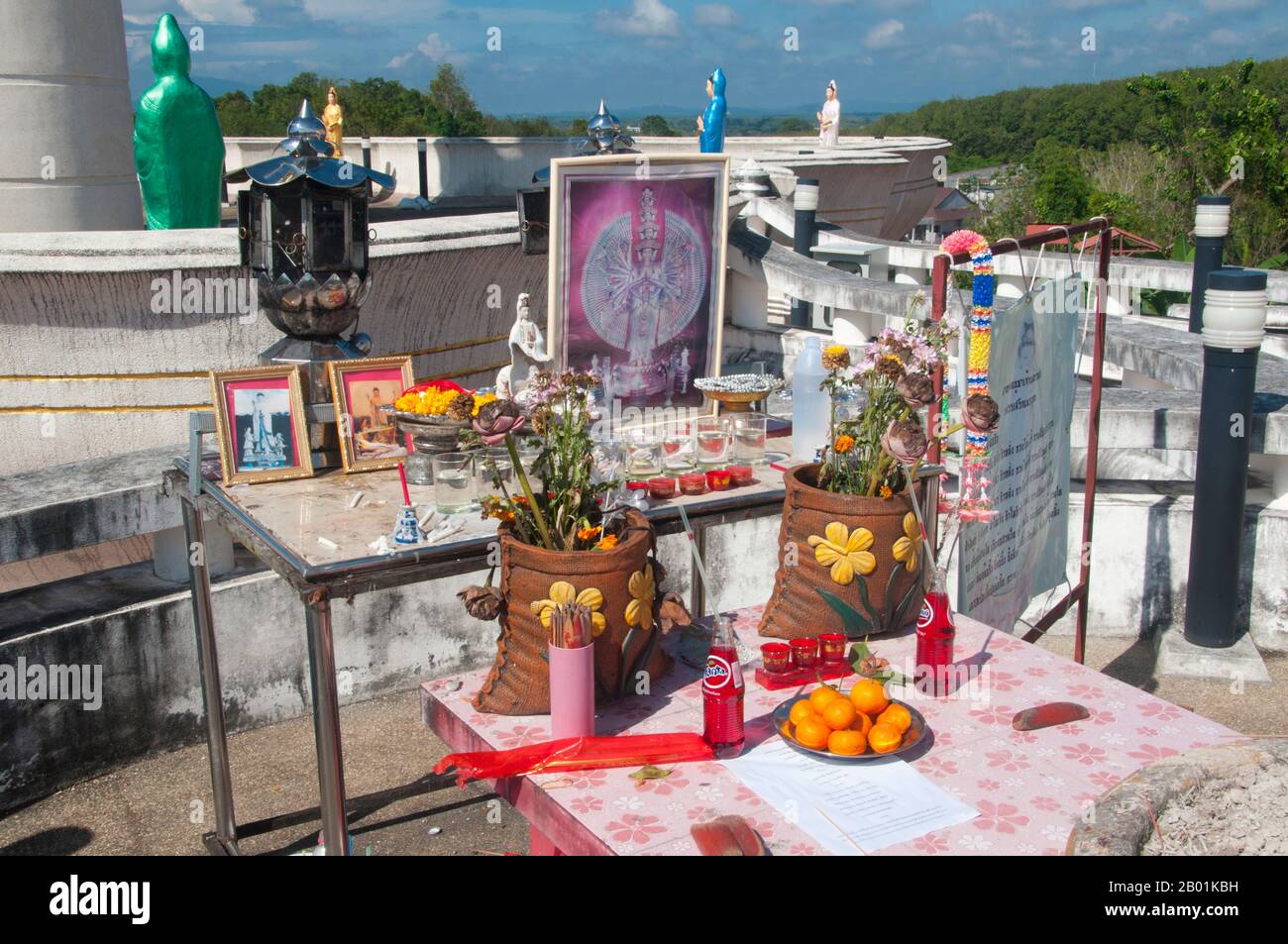 Thailand: Shrine in front of the Goddess Kuan Yin statue overlooking ...
