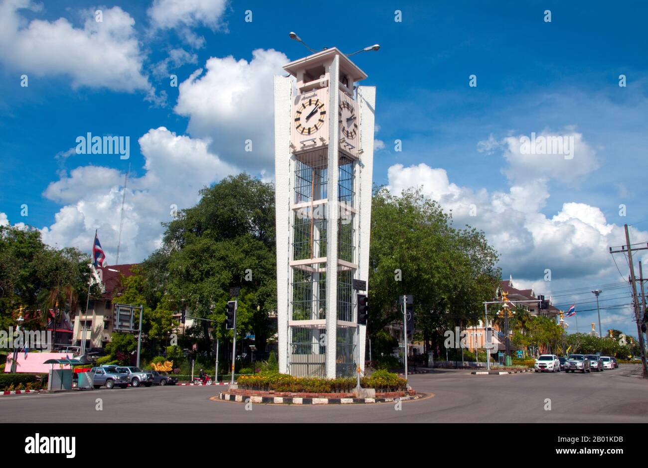 Thailand: The clock tower intersection near Trang City Hall, Trang Town ...