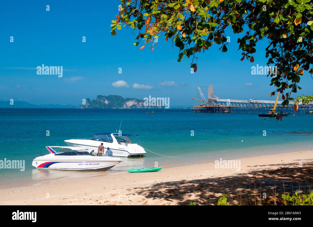 Thailand: Speedboats and the pier for the gypsum mine at the northern ...