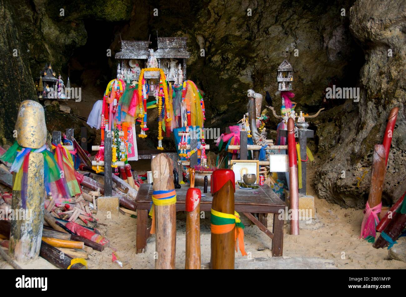 Thailand: Shrine with wooden phalluses in the Phra Nang cave, Tham Phra ...