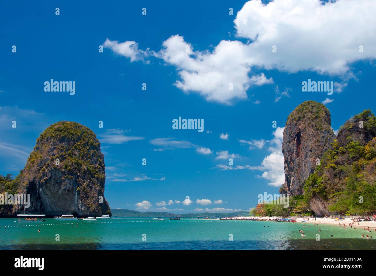 Thailand: Limestone karst outcrops tower above Hat Tham Phra Nang beach ...