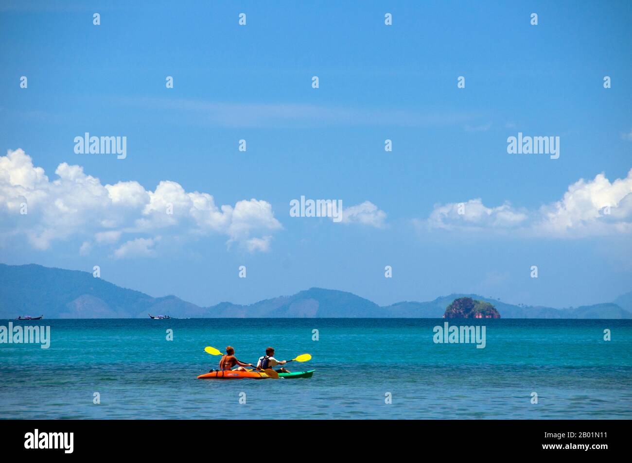 Thailand: Kayakers in the bay at Hat Tham Phra Nang beach, Krabi Coast ...