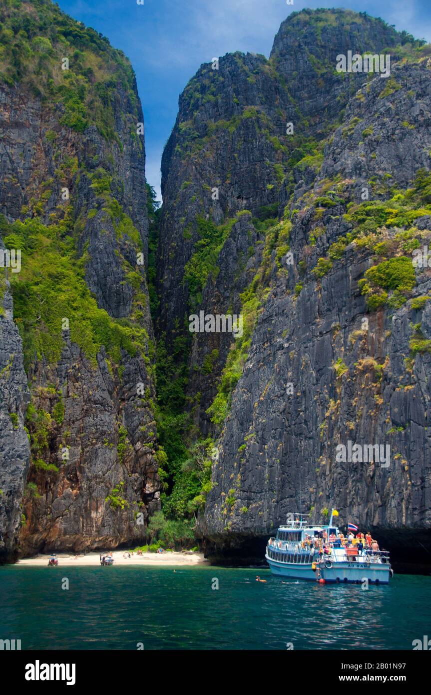 Thailand: A tiny beach in another part of Ao Maya (Maya Bay), made ...