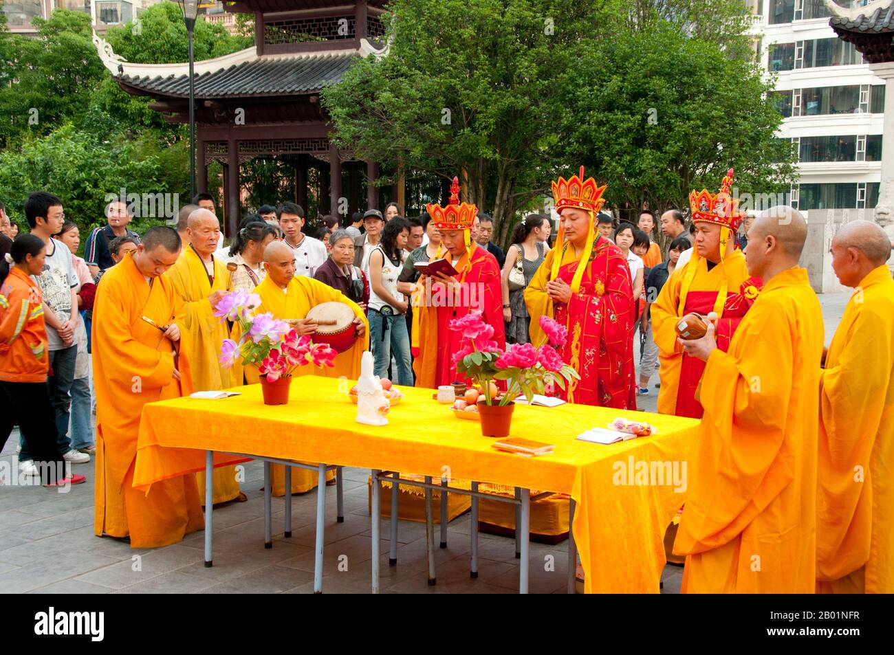 China: Elaborate late afternoon Buddhist rituals outside Ming-era ...