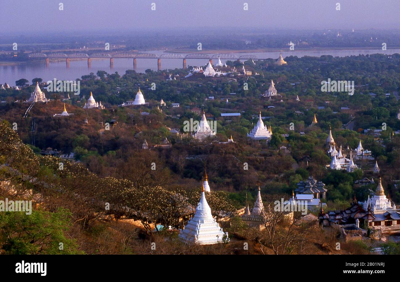 Burma/Myanmar: A sea of pagodas at Sagaing, the Ava Bridge across the ...