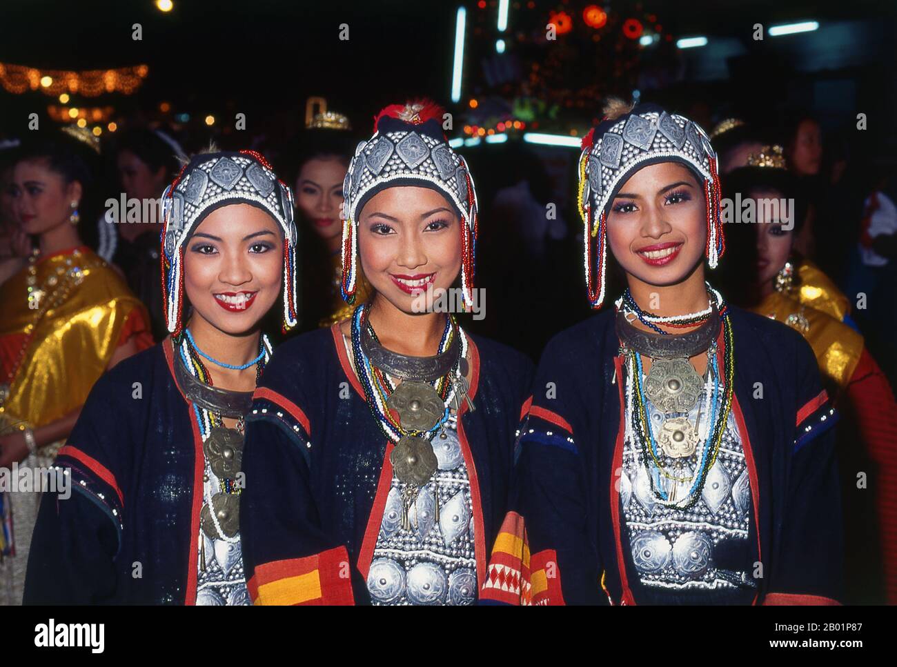 Thailand: Thai schoolgirls dressed in Akha traditional costume for the ...