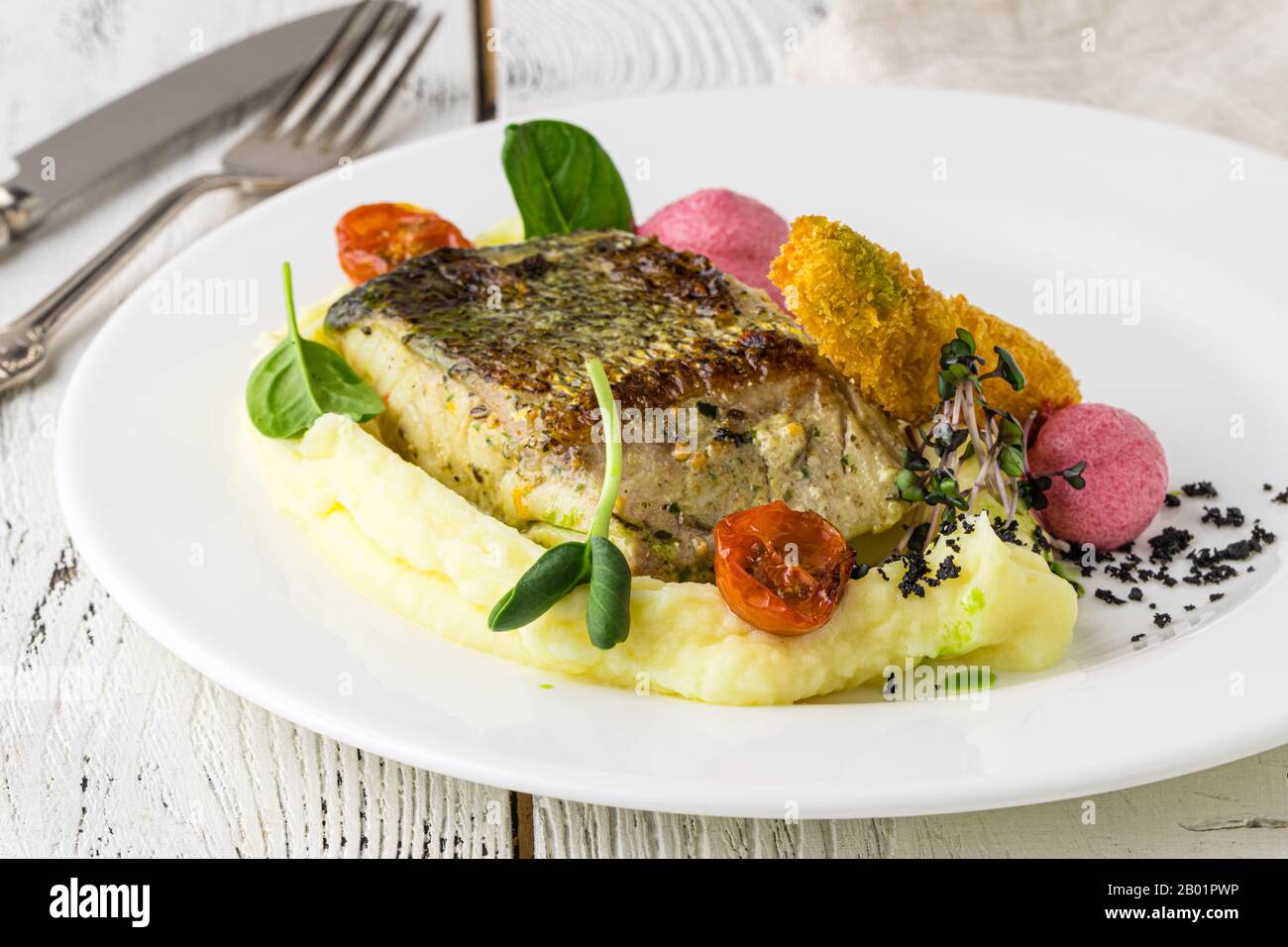 Grilled Fish Fillet with BBQ Vegetables Stock Photo - Alamy