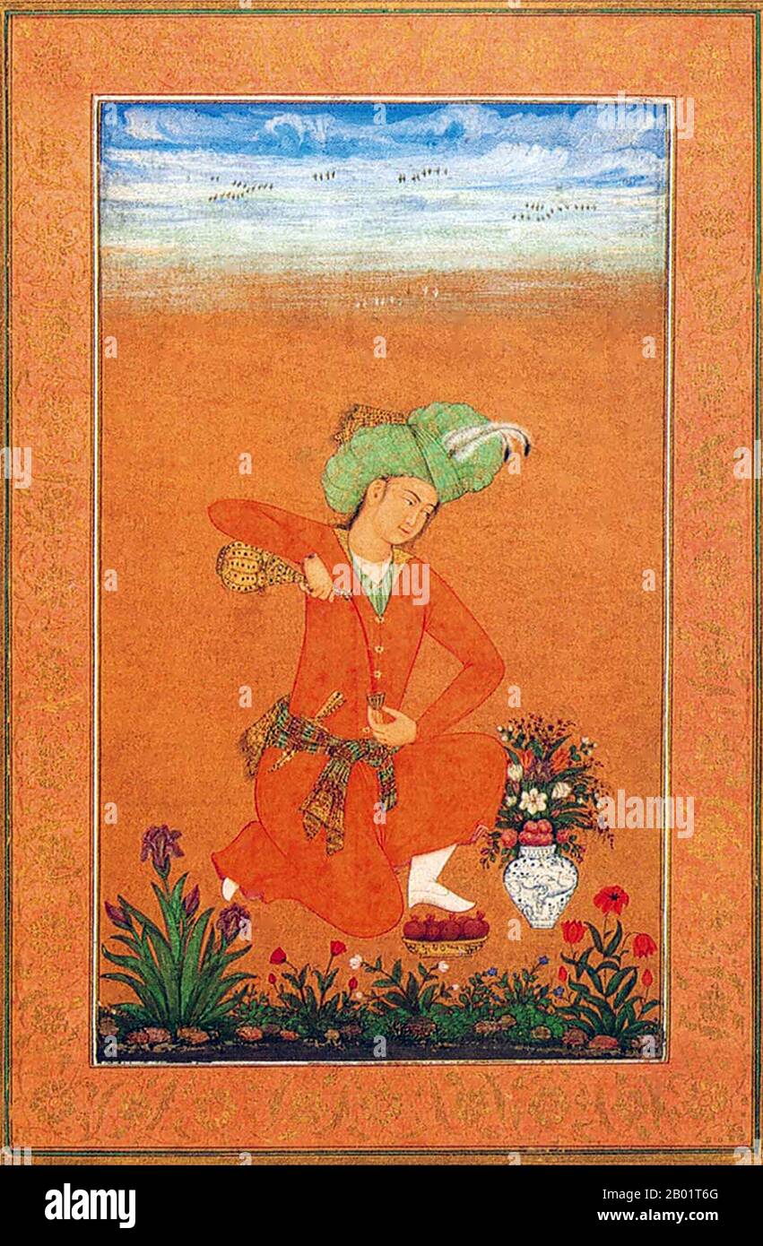 India: 'A Prince in Iranian Costume'. Safavid miniature painting by ...