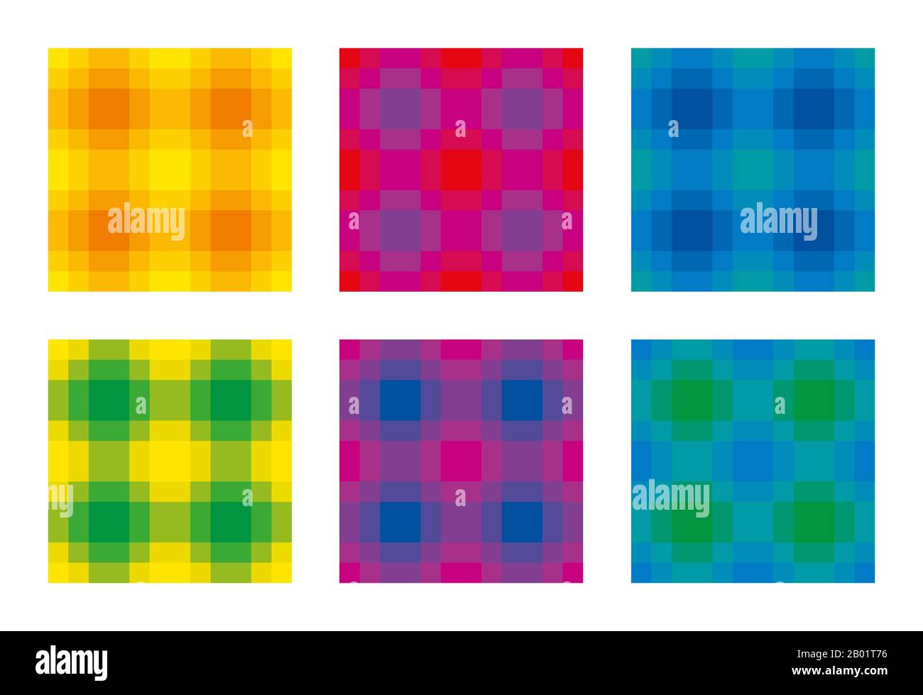 Six colorful check pattern, seamless square tiles. Also called checker ...