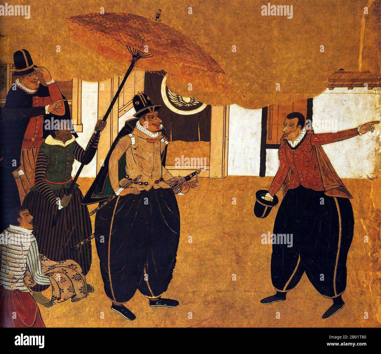 Japan: Detail of a byobu screen painting of namban (or nanban ...
