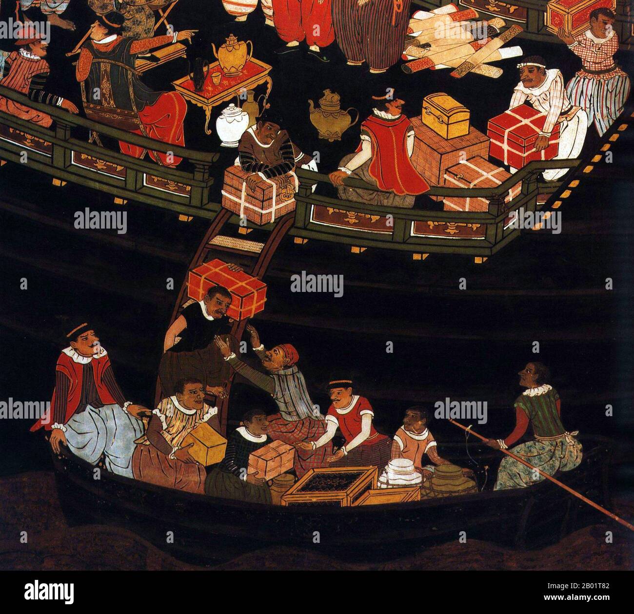 Japan: Detail of a byobu screen painting of namban (or nanban ...