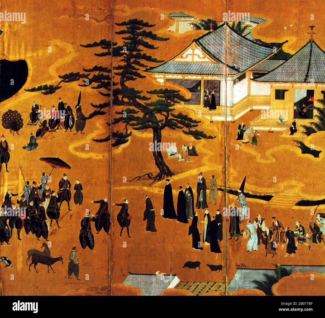 Japan: Detail of a byobu screen painting of namban (or nanban ...