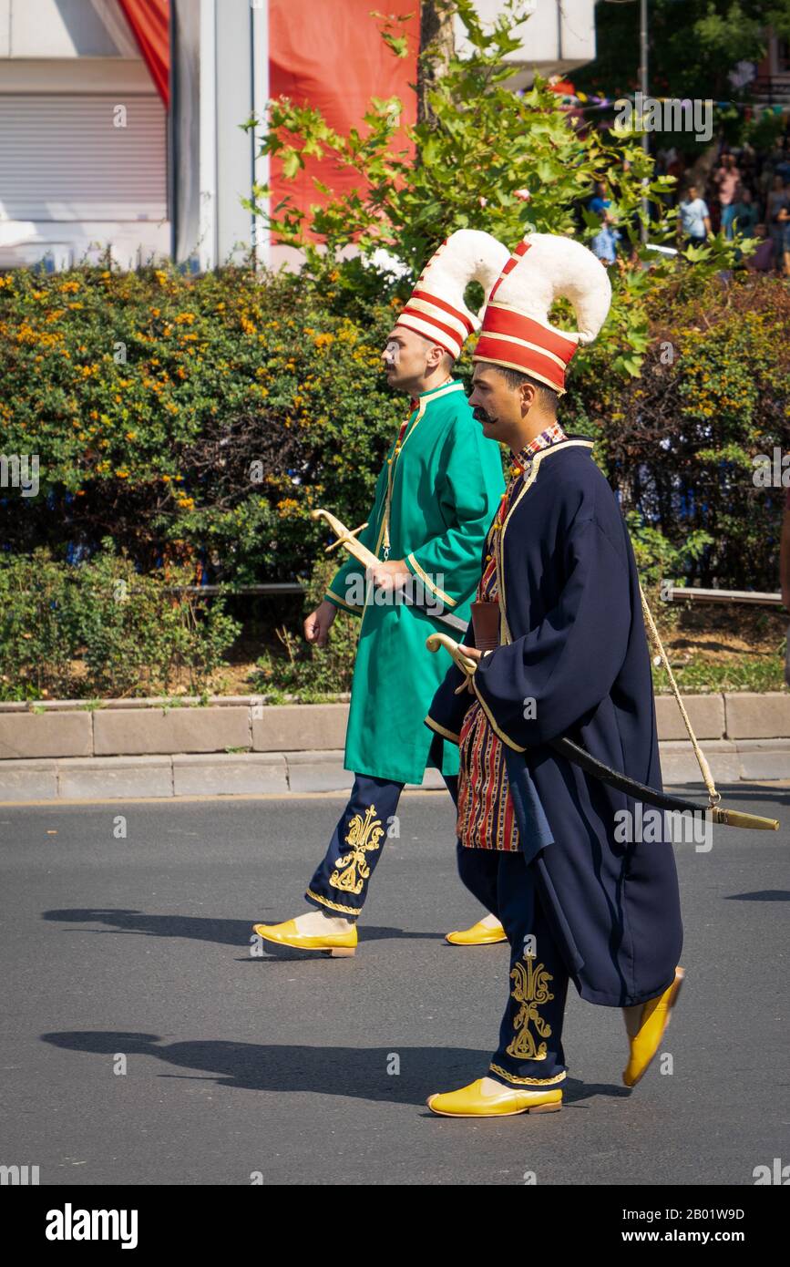 Ankara/Turkey - August 30 2019: Soldiers in Ottoman uniforms parades ...