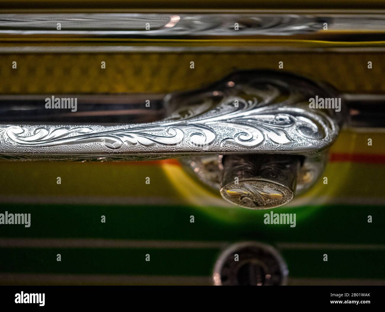 Close up of handle on customised American Chevrolet Impala car by name ...