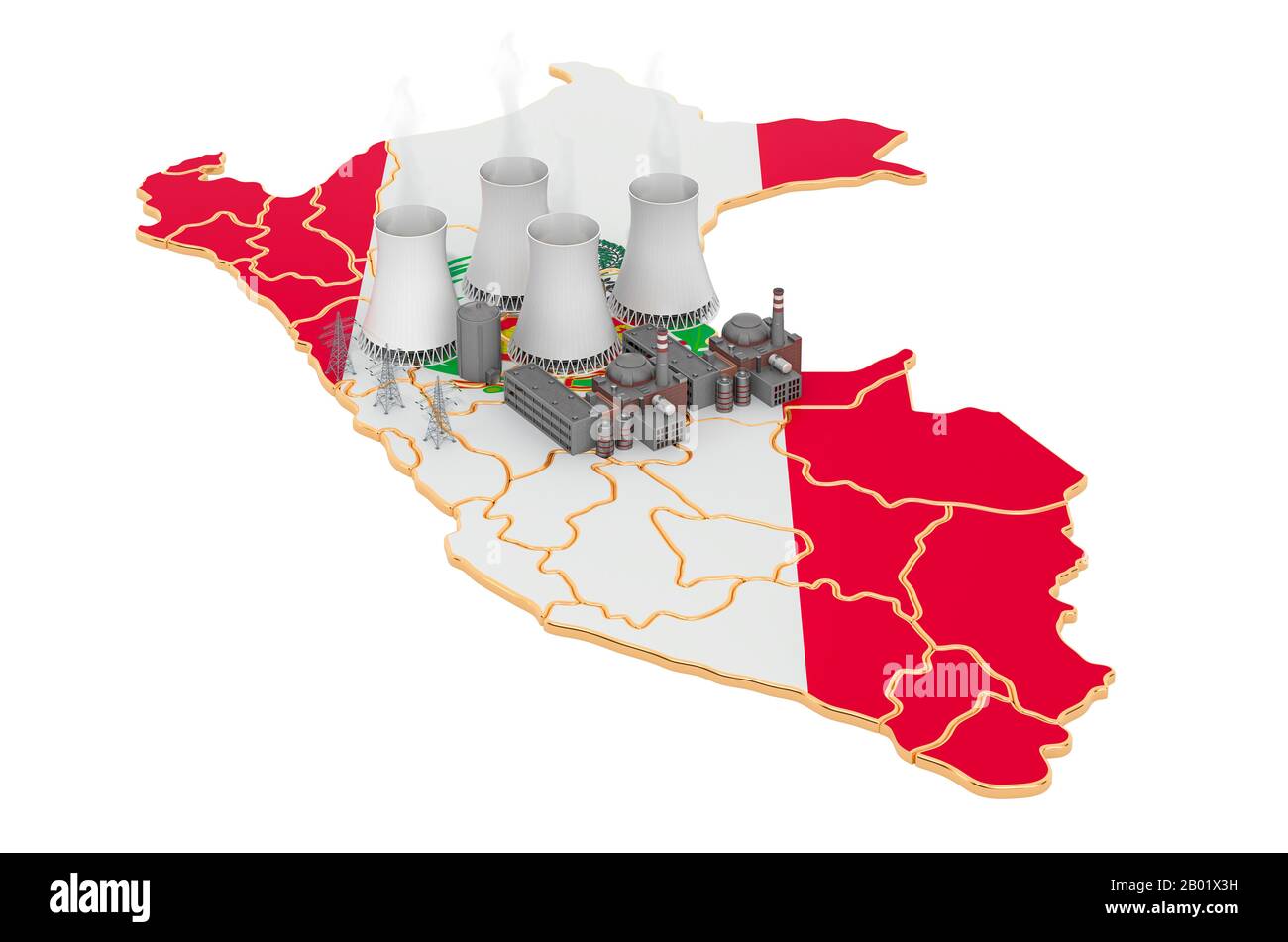 Nuclear power stations in Peru, 3D rendering isolated on white ...