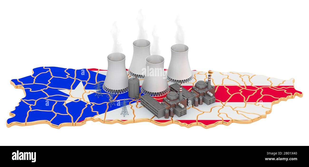 Nuclear power stations in Puerto Rico, 3D rendering isolated on white ...