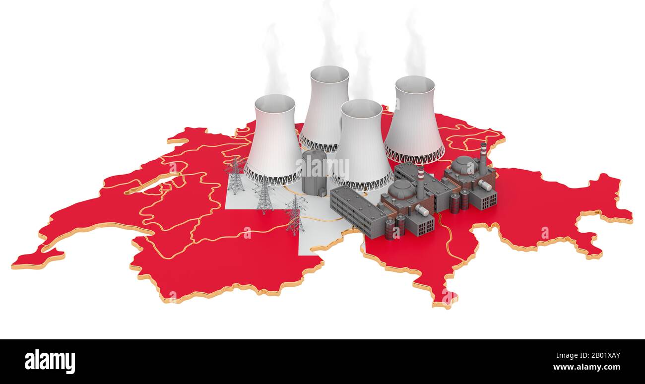 Nuclear power stations in Switzerland, 3D rendering isolated on white ...