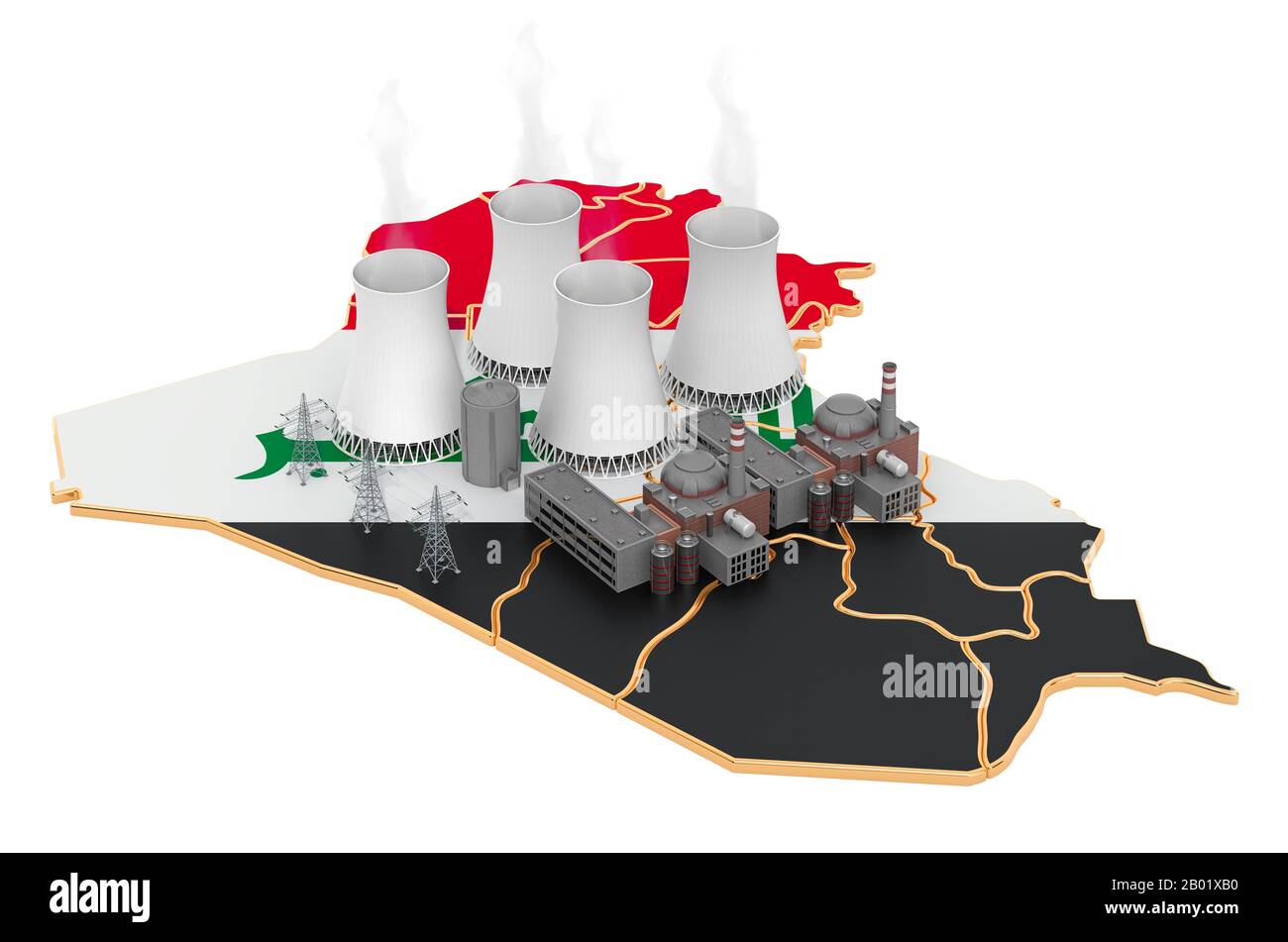 Nuclear power stations in Iraq, 3D rendering isolated on white ...