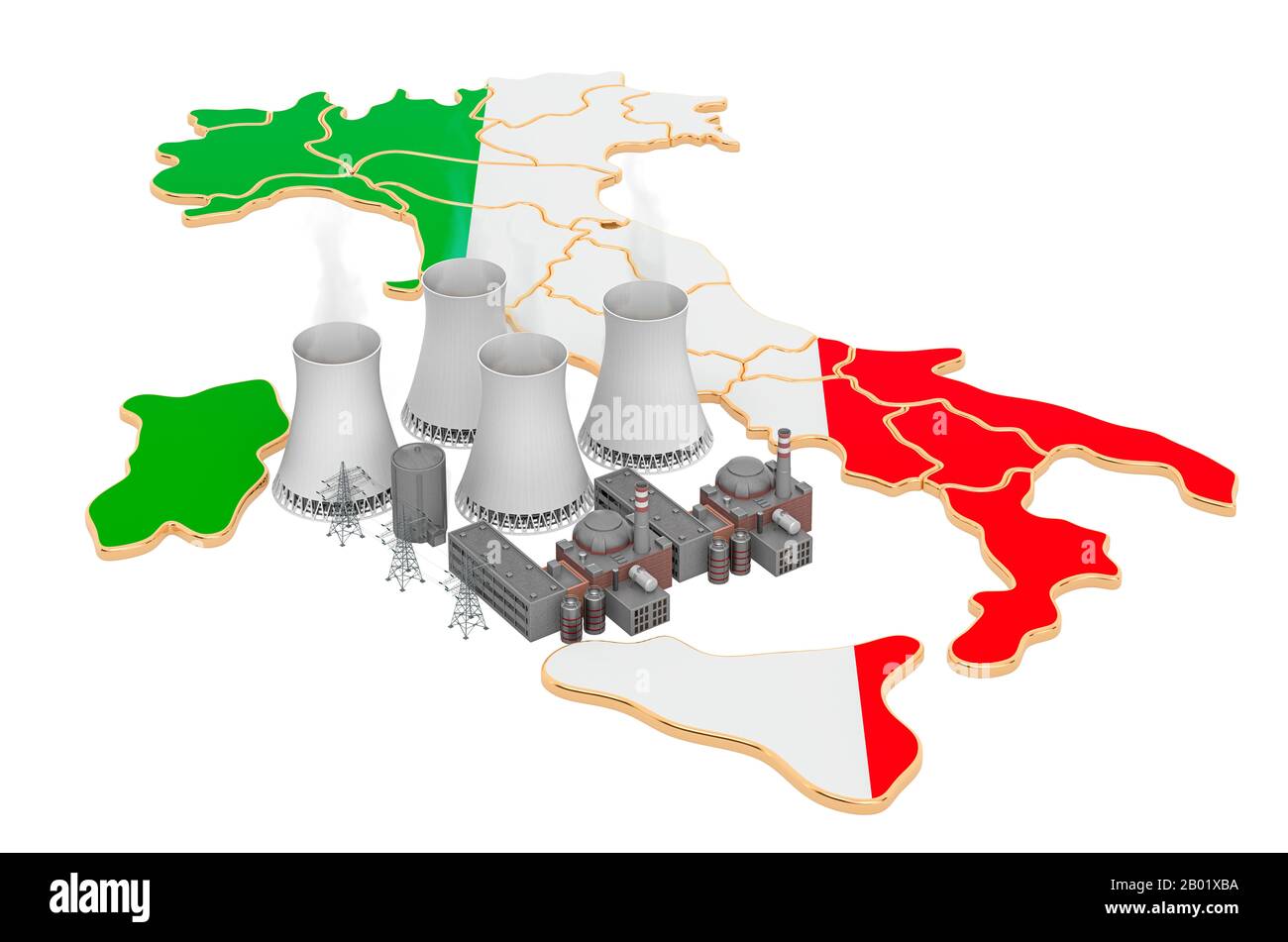 Nuclear power stations in Italy, 3D rendering isolated on white ...