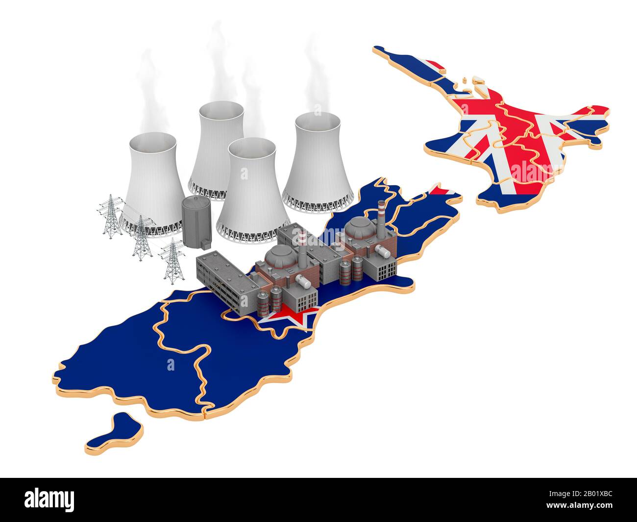 Nuclear power stations in New Zealand, 3D rendering isolated on white ...