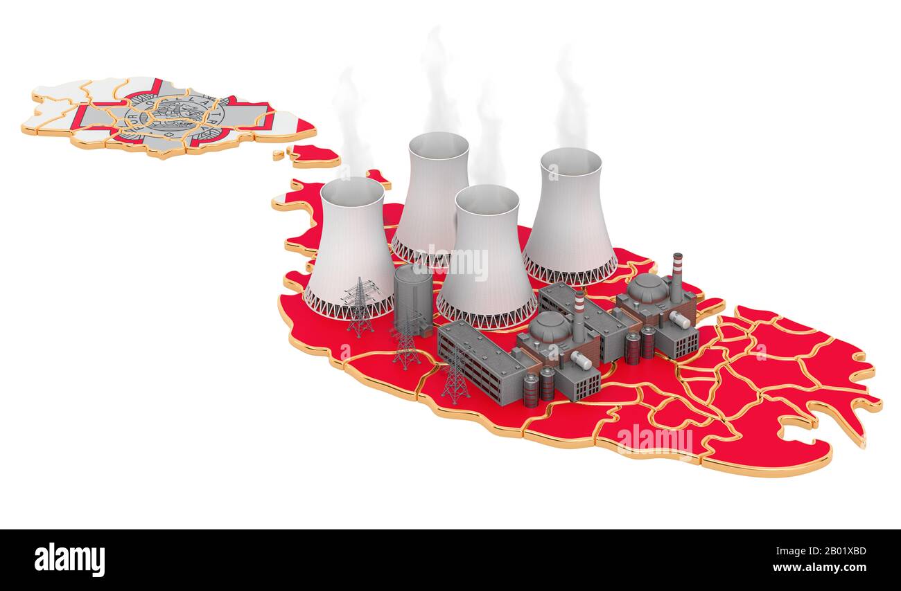 Nuclear power stations in Malta, 3D rendering isolated on white ...