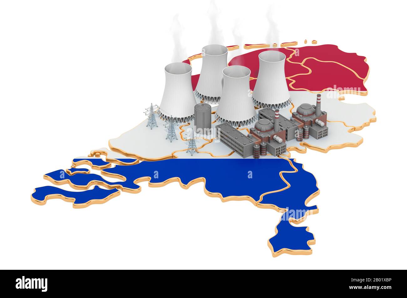 Nuclear power stations in the Netherlands, 3D rendering isolated on ...