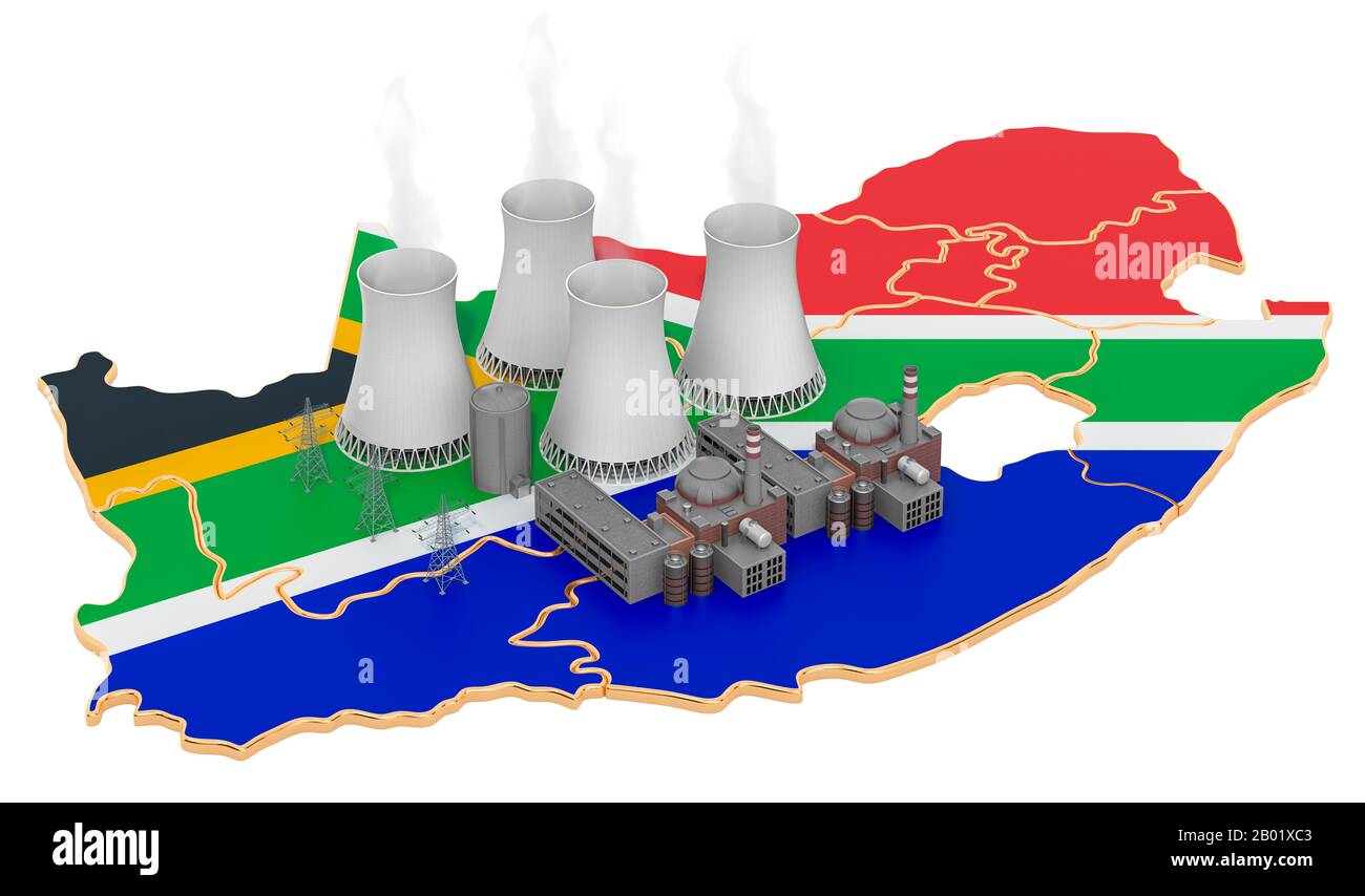 Nuclear power stations in South Africa, 3D rendering isolated on white ...