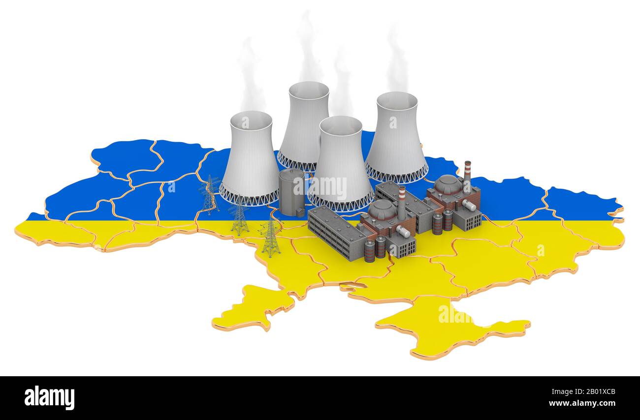 Nuclear power stations in Ukraine, 3D rendering isolated on white ...