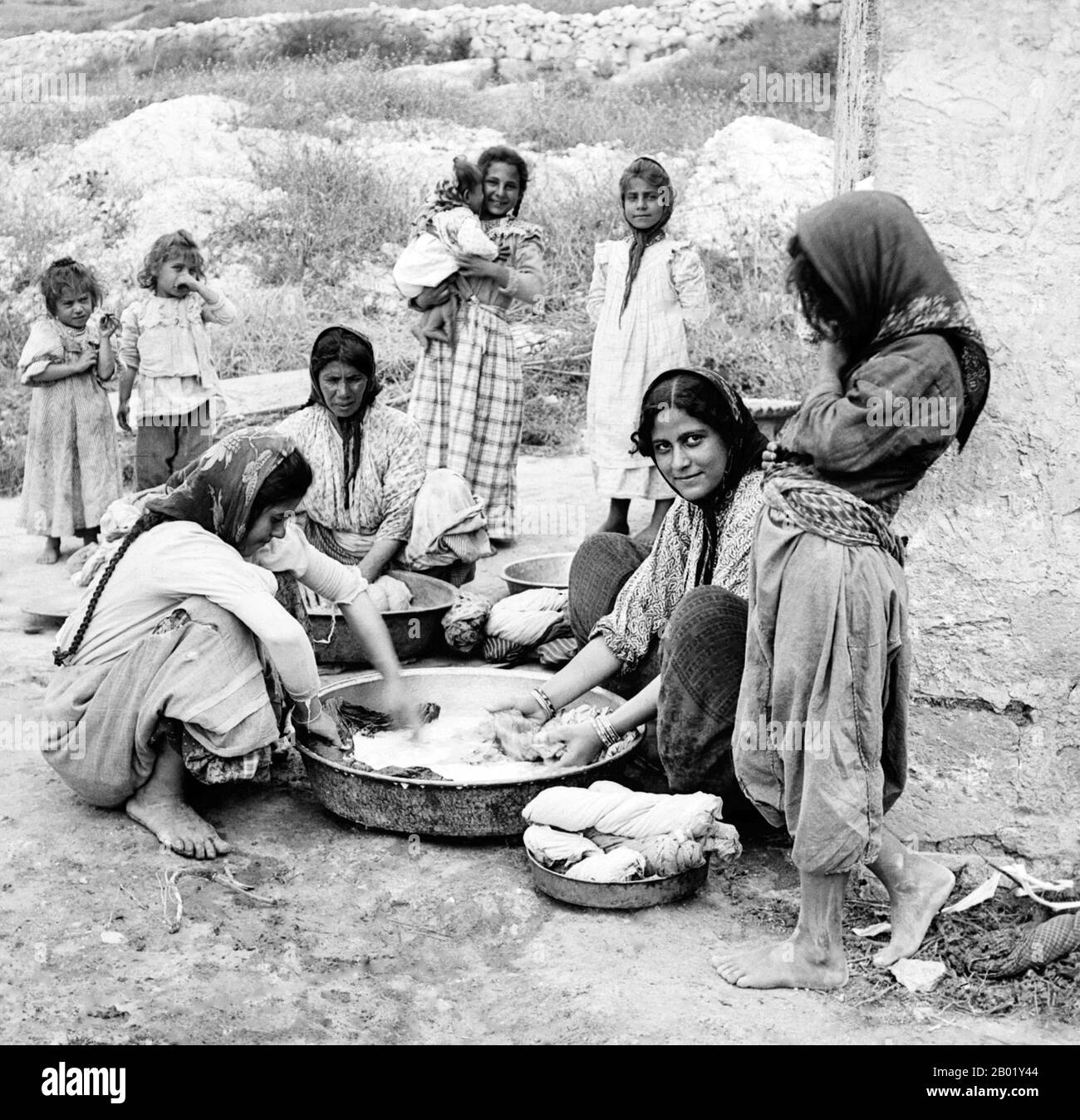 Palestine: Palestinian women washing clothes, Nazareth, c. 1900-1920 ...