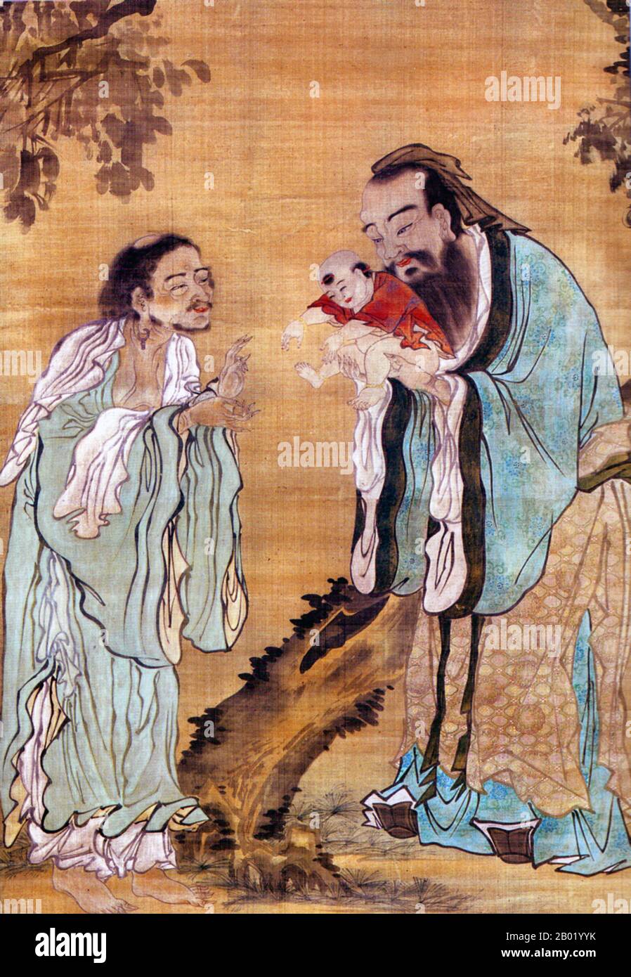 China: Confucius presenting the young Gautama Buddha to Laozi. Qing ...