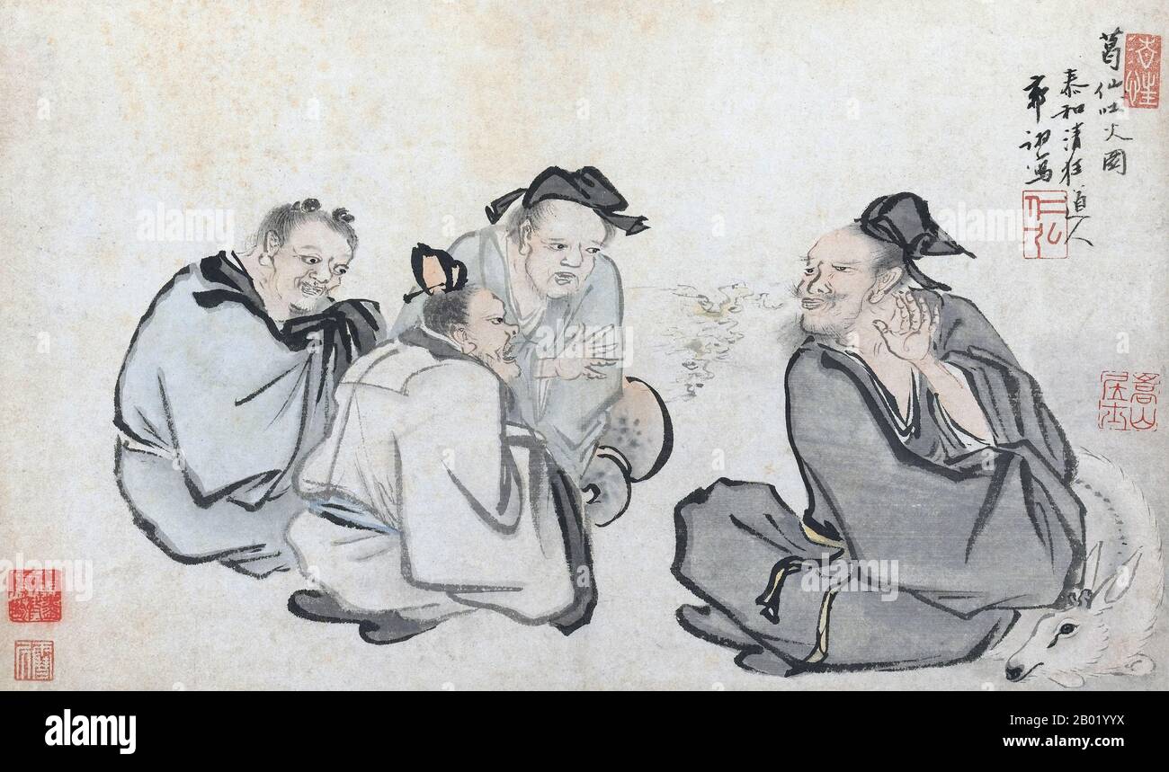 China: 'The Daoist Immortal Ge Spitting Fire'. Album leaf painting by ...