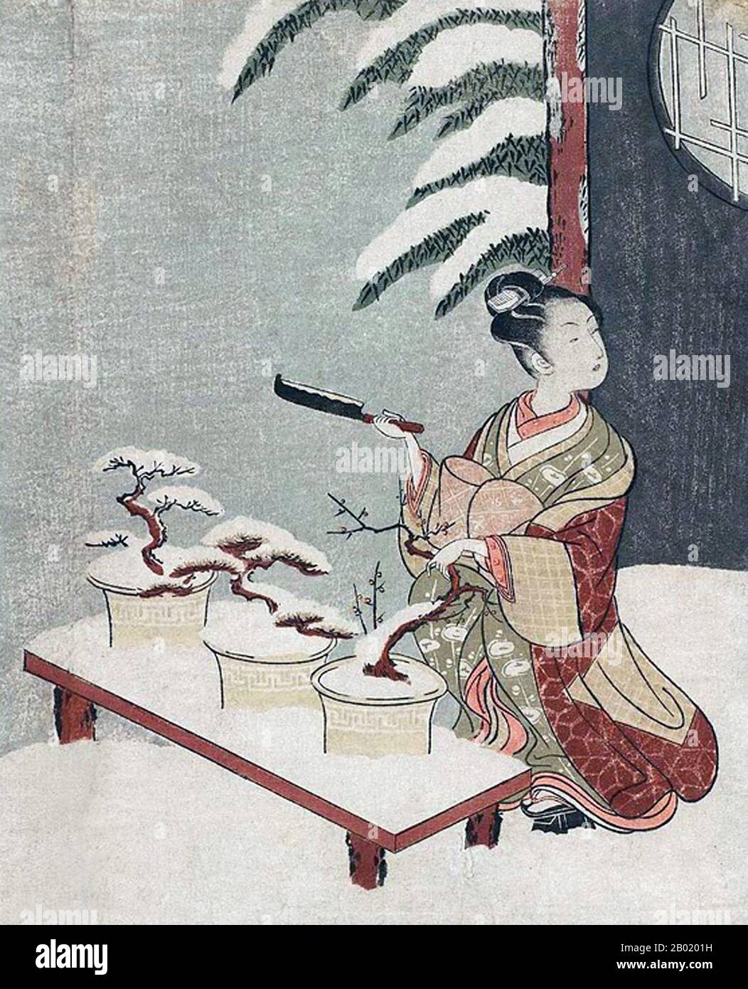 Japan: 'The Potted Trees (Hachi No Ki)'. Mitate-e woodblock print by ...