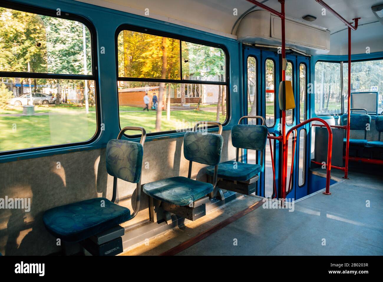 Inside of old tram in Moscow, Russia Stock Photo - Alamy