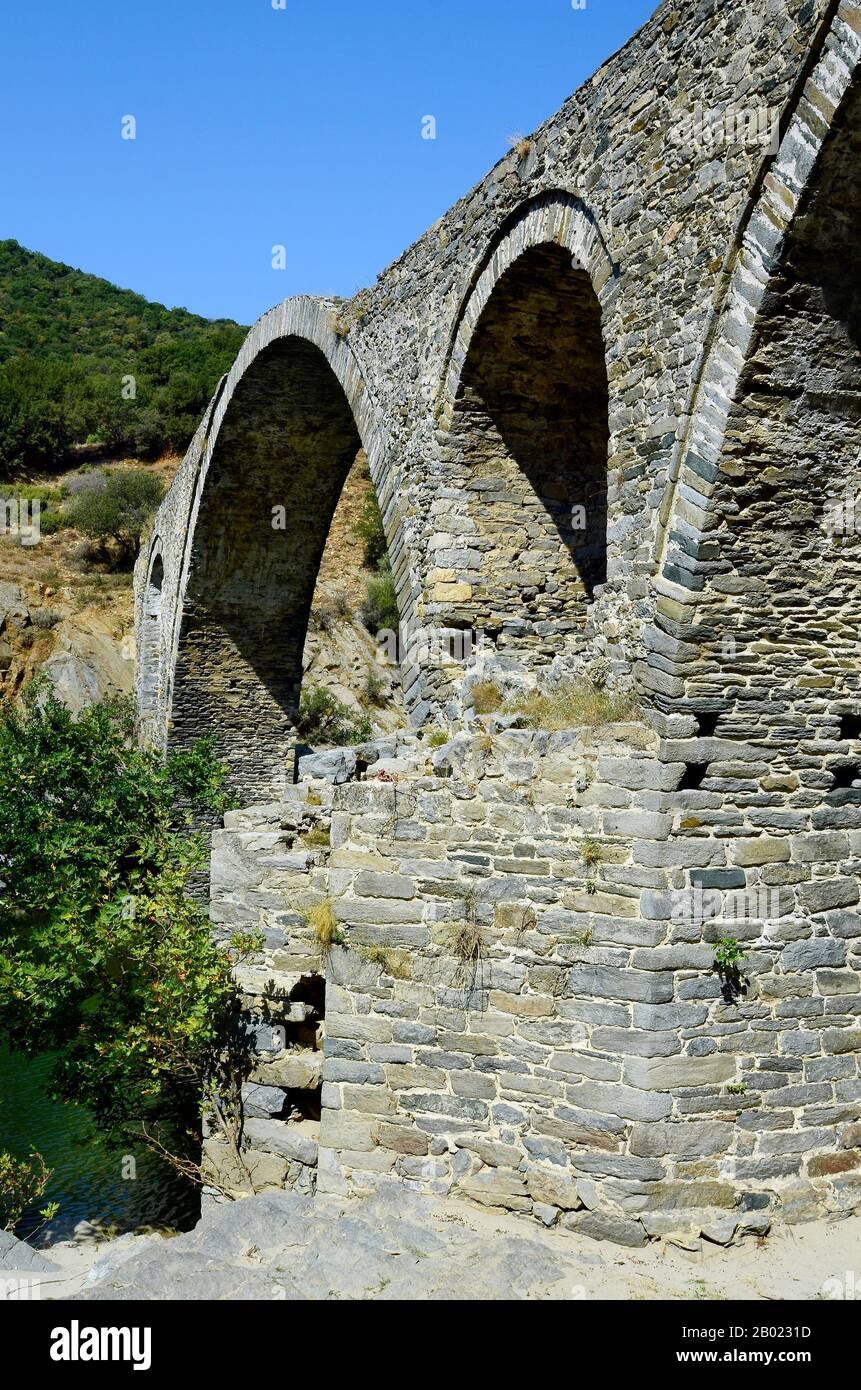 Greece, ancient byzantine arch bridge over river Kompsatos Stock Photo ...