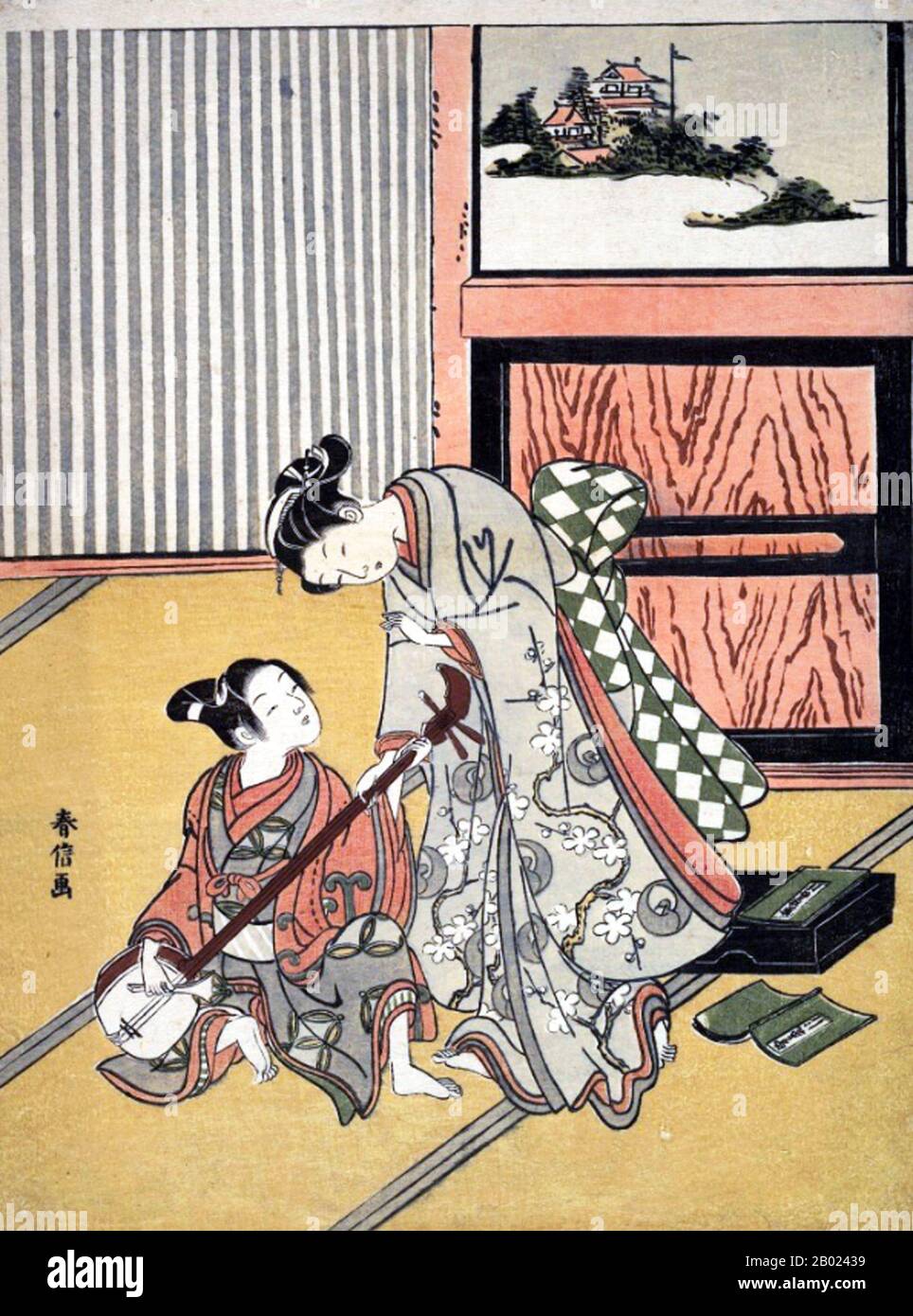 Japan: 'The Music Lesson'. Ukiyo-e woodblock print by Suzuki Harunobu ...