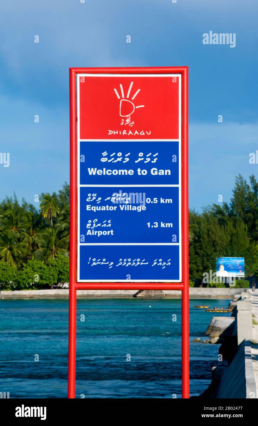 Maldives: 'Welcome to Gan' sign, Gan Island, Addu Atoll (Seenu Atoll ...