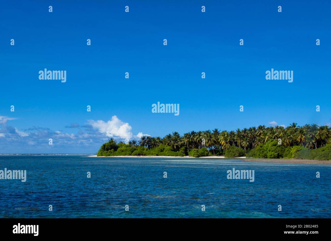 Maldives: Small island and reef south of Feydhoo Island, Addu Atoll (Seenu Atoll). Asia's ...