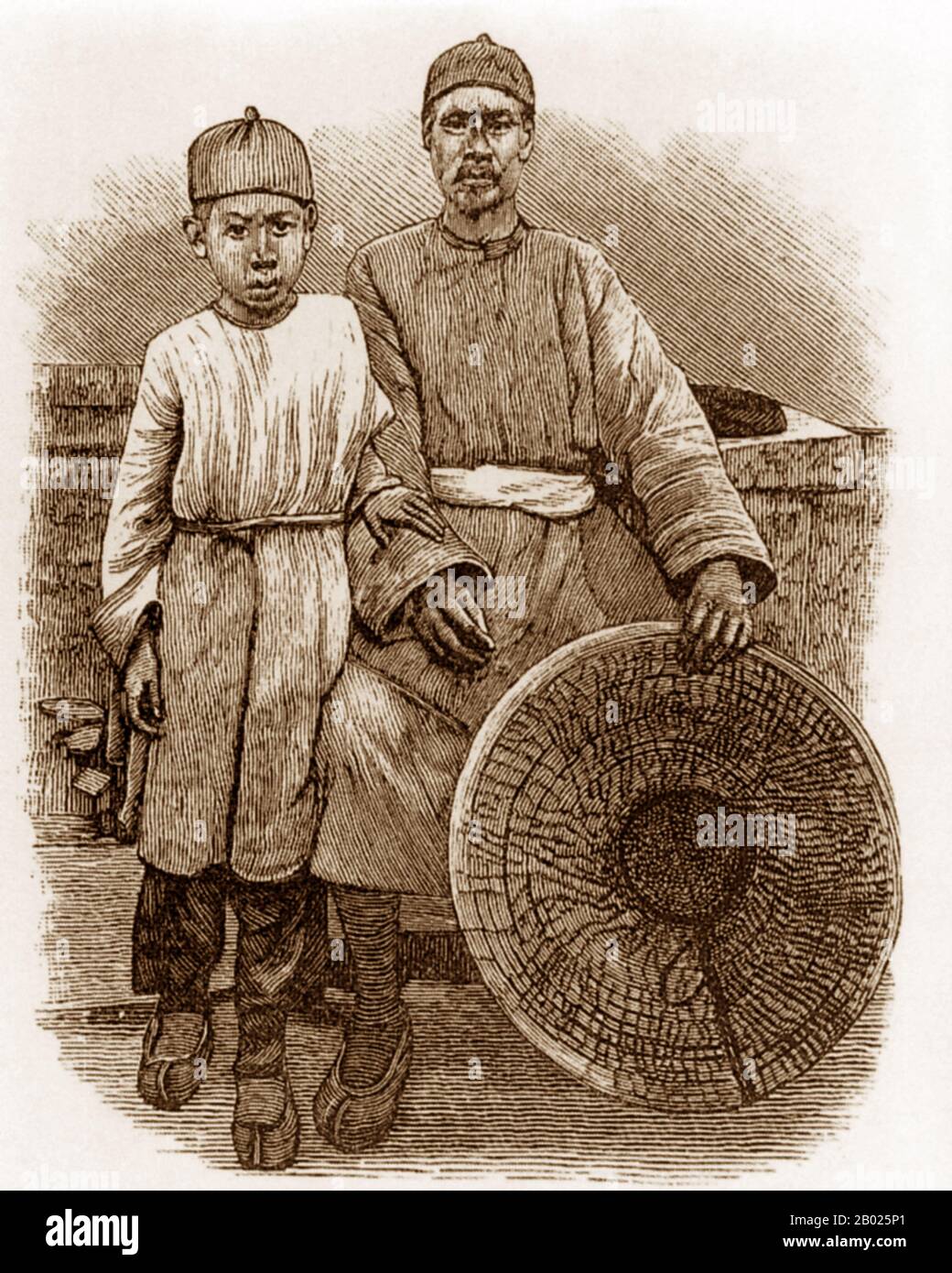 China: Muleteer and son at Dali, Yunnan Province. Engraving, late 19th ...