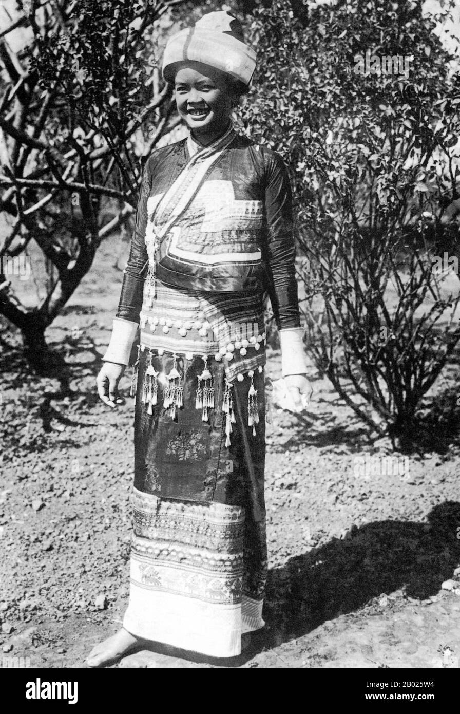 Laos: Tai Lu woman in traditional festive clothing, Muang Sing (Muong ...