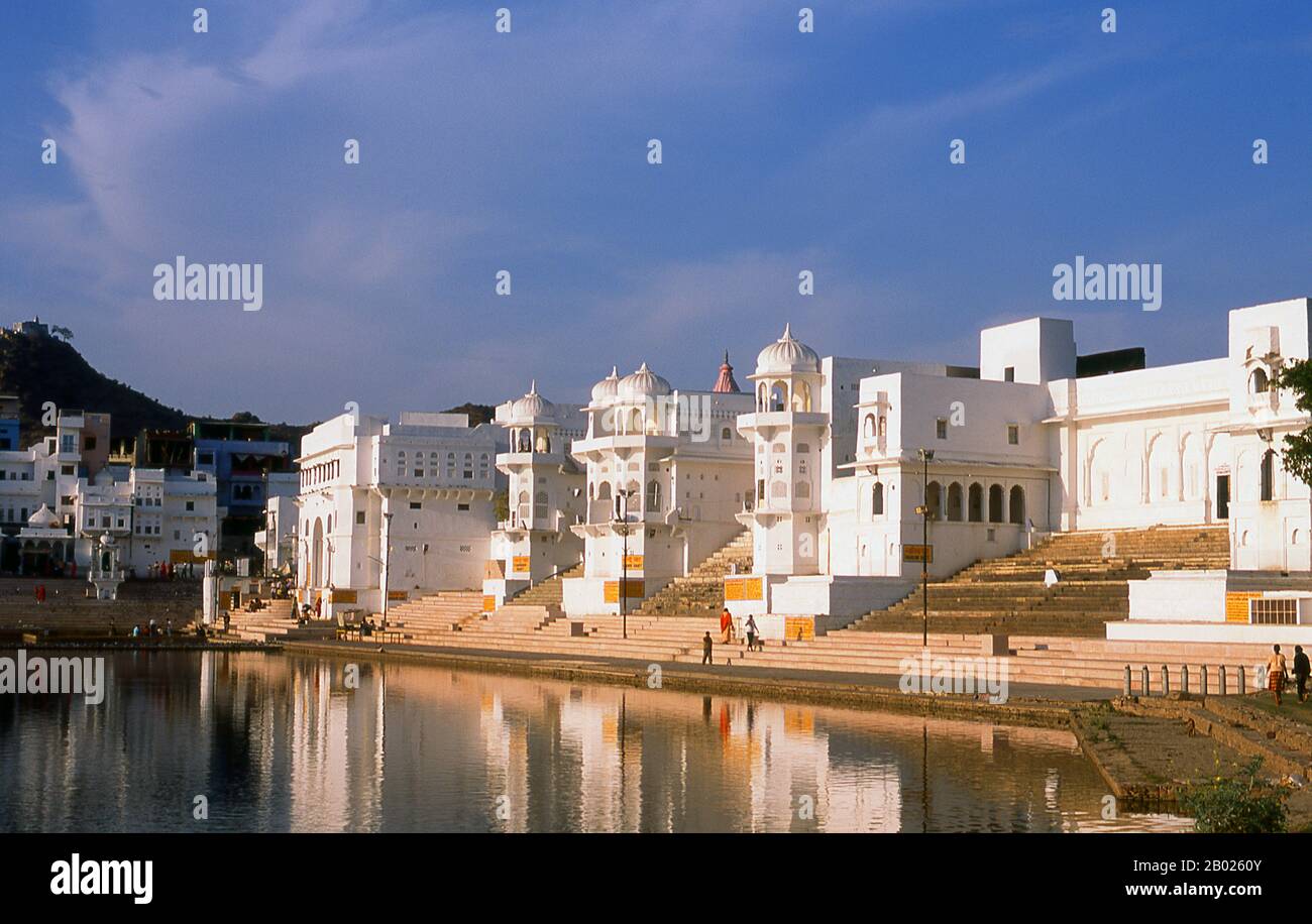 India: Ghats (holy stairs) surround Pushkar’s holy lake, Rajasthan ...